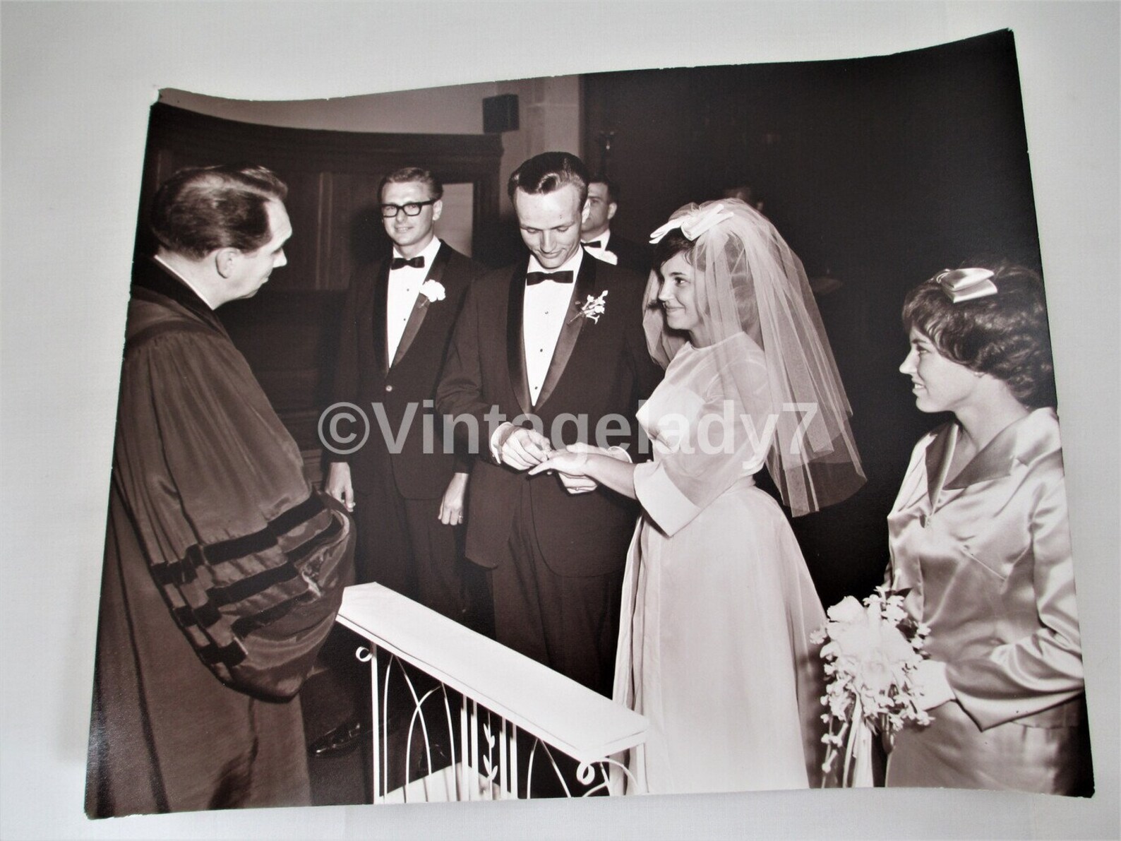 Vintage Photo 1966 Bride and Groom Saying Vows and Placing the Ring ...
