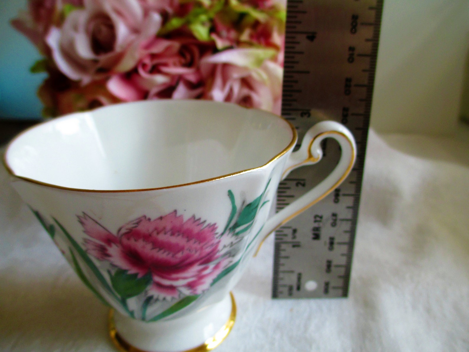 Roslyn Carnations Fine Bone China England Tea Cup and Saucer Floral ...