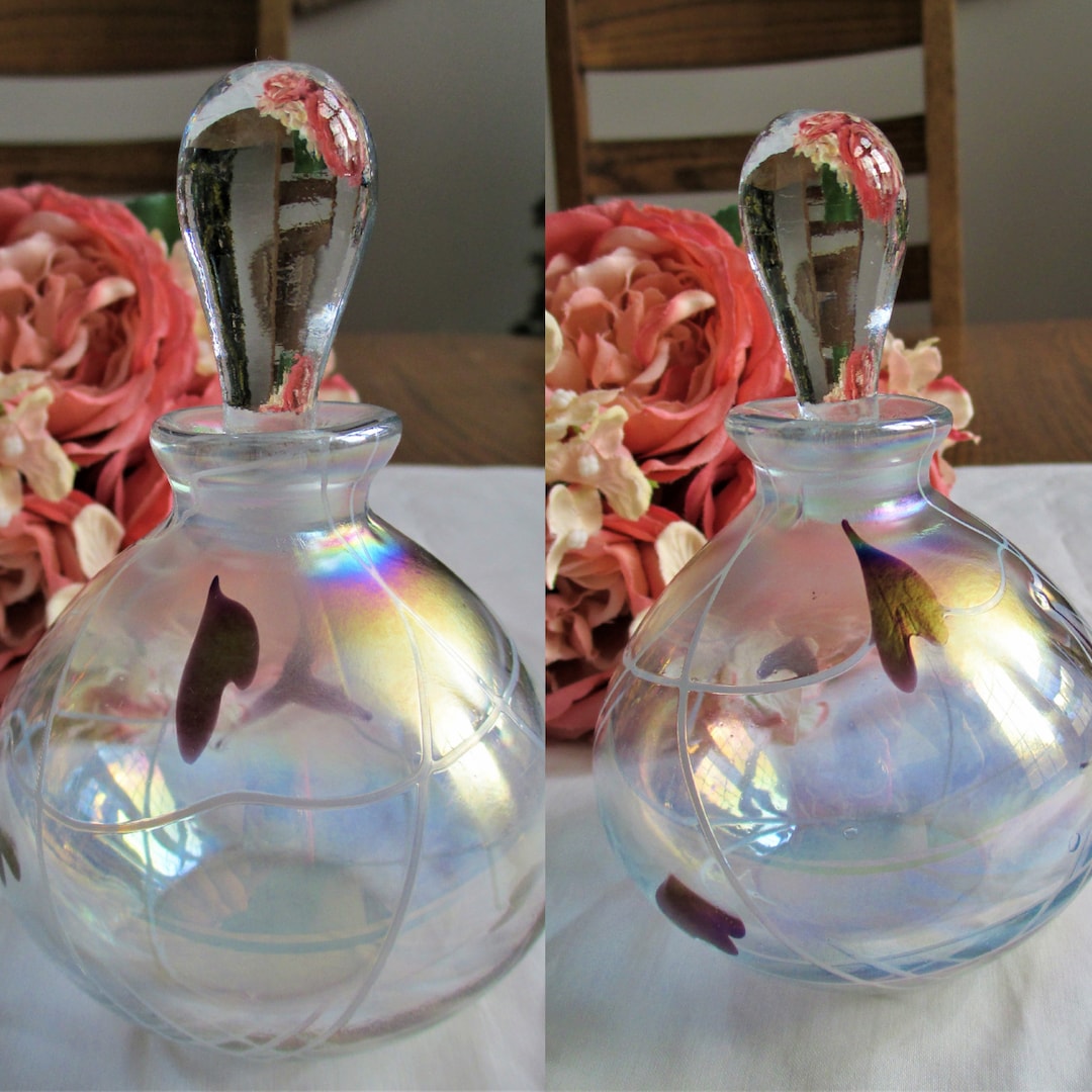 Perfume Bottle Hanging Hearts Hand Blown Studio Art Glass With Dauber ...