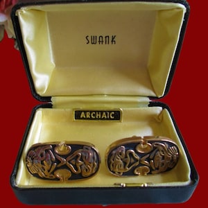 Swank Cufflinks Archaic Two Faces Black & Gold Cufflinks in Original ...