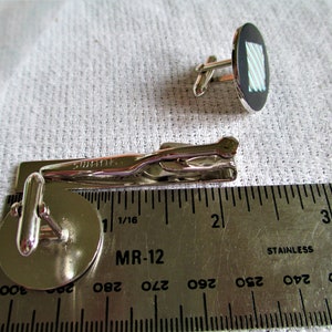 Swank Cufflinks and Tie Clip Set Enamel Geometric Designer Collection ...