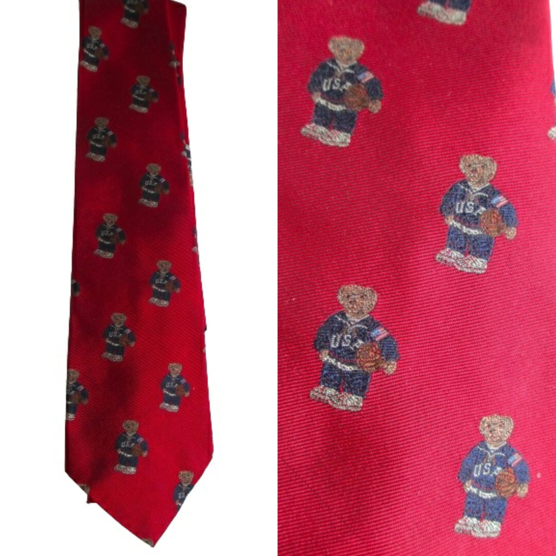 Polo Ralph Lauren Necktie Fantastic 100% Silk Teddy Bear USA Basketball ...