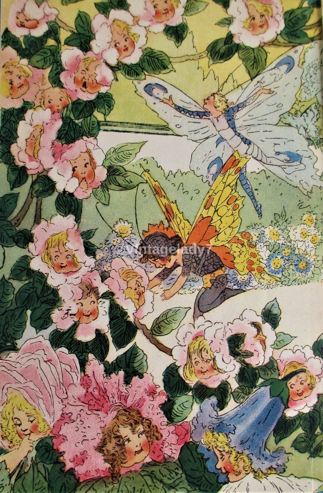 Elizabeth Gordon Lithograph Adorable Flower Children and Butterflies ...