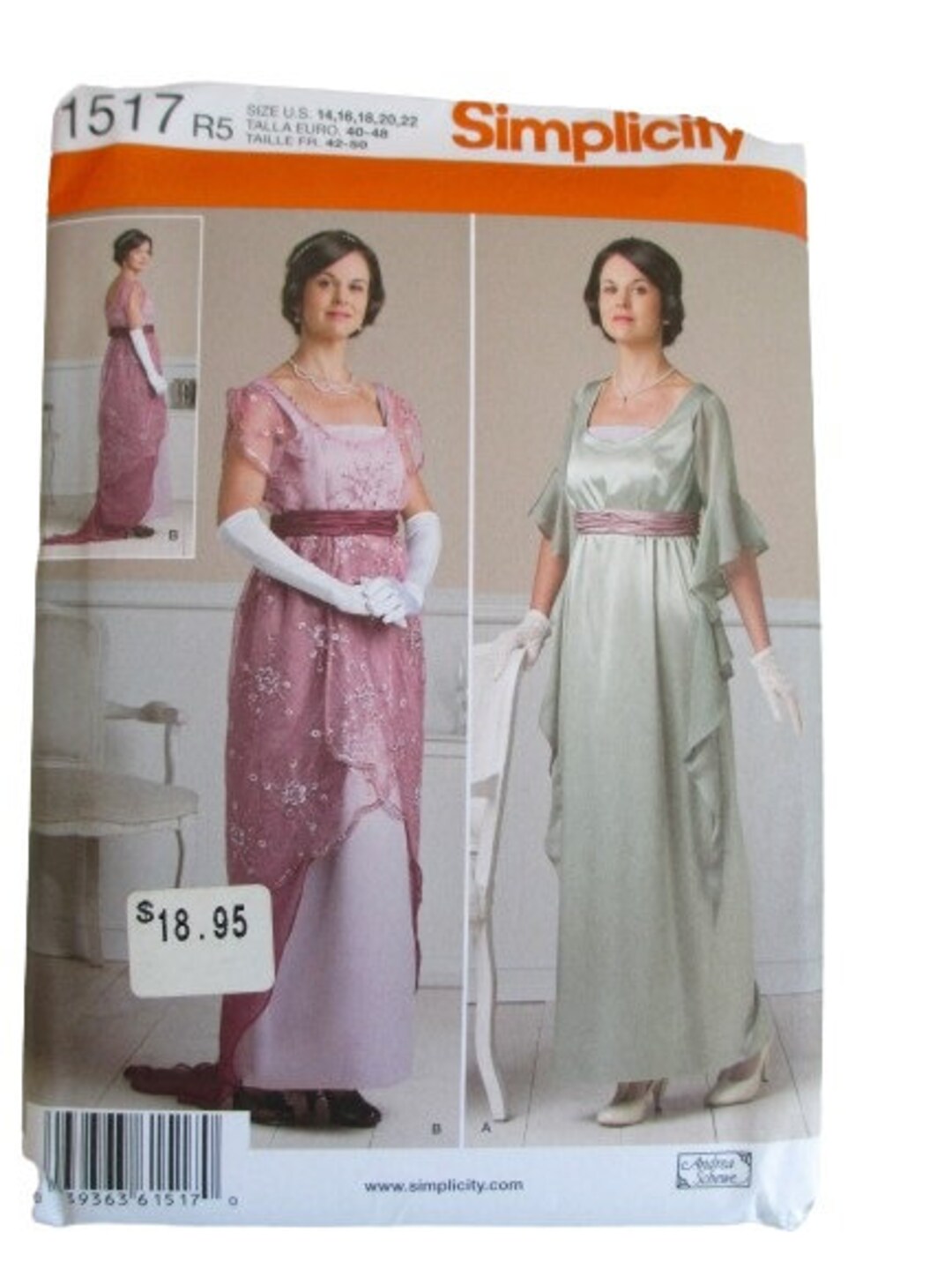 Sewing Pattern Simplicity 1517 Titanic Downton Abby Mystery Night Victorian Historical Costume ...