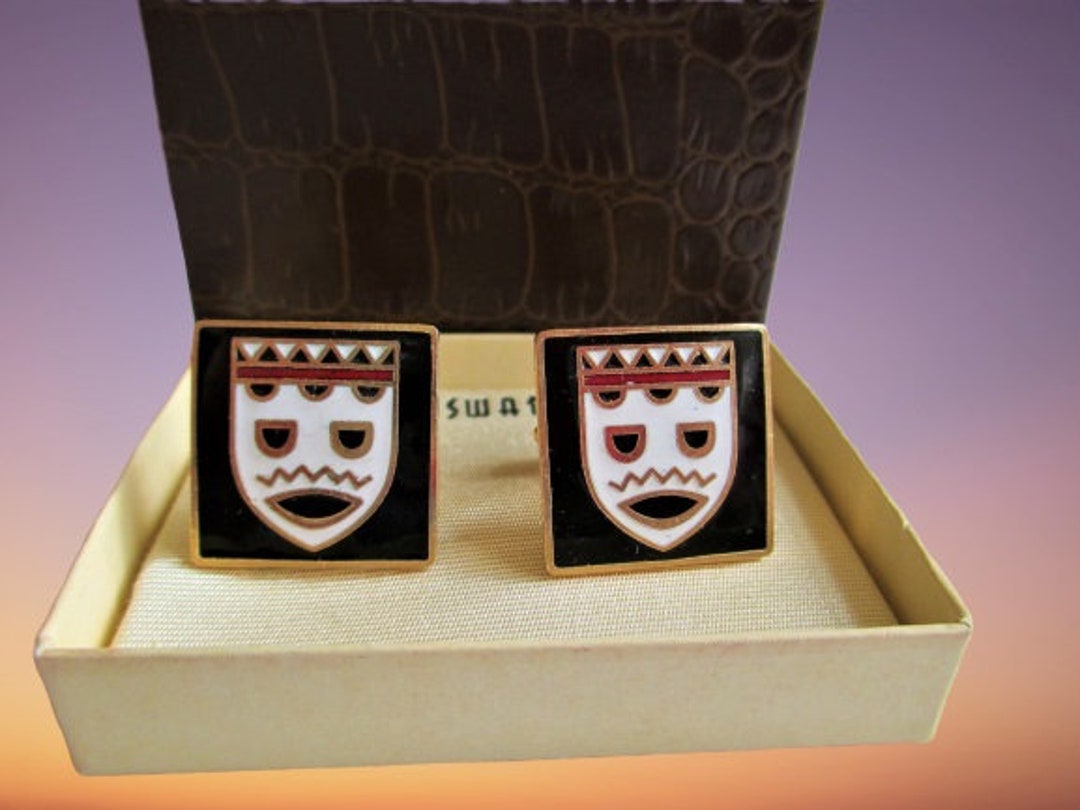 Swank Rare Original Vintage SWANK Primitive Style Enamel Tribal Mask ...