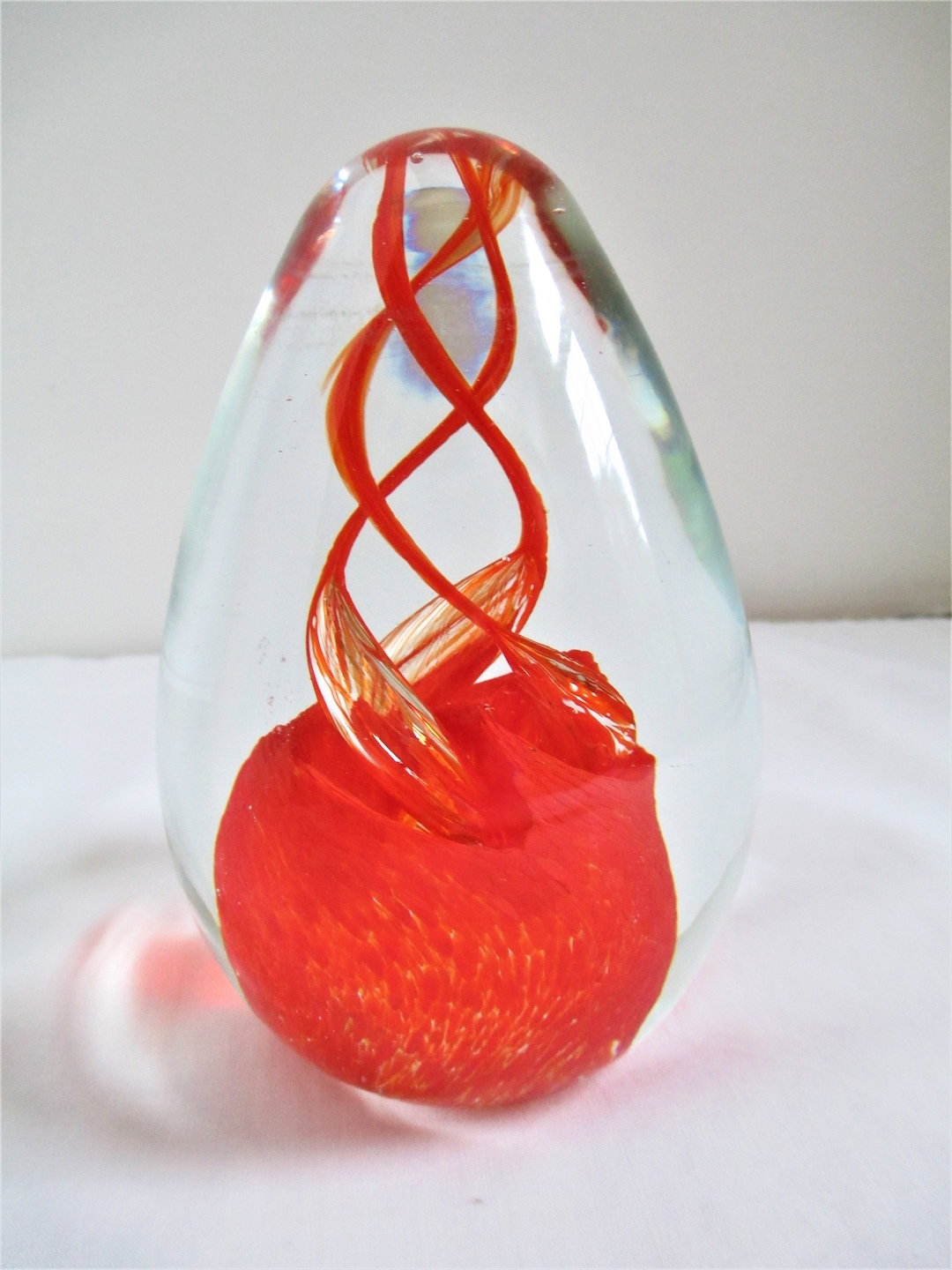 Vintage Paperweight Stunning Large Egg Shape Orange Tornado Swirl ...