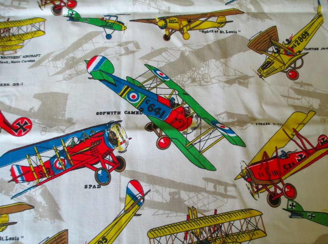 Fabric Vintage Planes Different Types of Antique+66666 Airplanes Cotton ...