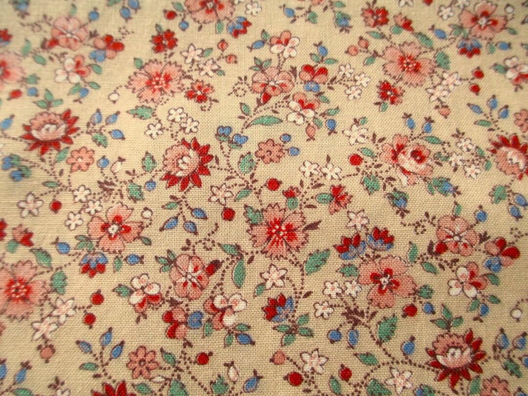Fabric Vintage Stunning Floral Tan Fabric Priced/sold in Half Yard ...