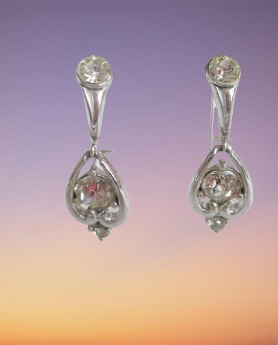 Antique Earrings Victorian Dangle Diamond Paste Rhine… - Gem