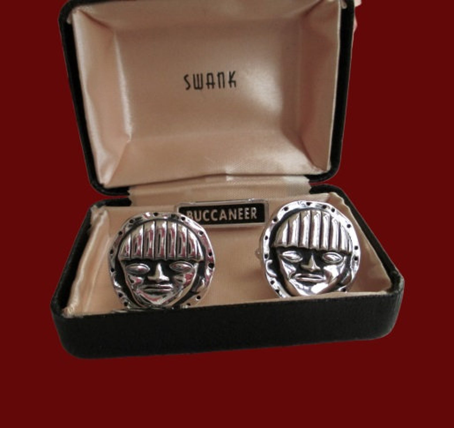 Swank Cufflinks Buccaneer Face Silver in Original Box by Shields ...