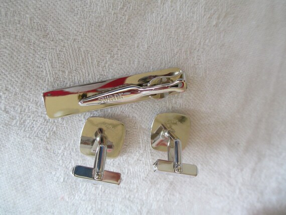 Vintage Swank Cufflinks Set Silver With Black Leather… - Gem