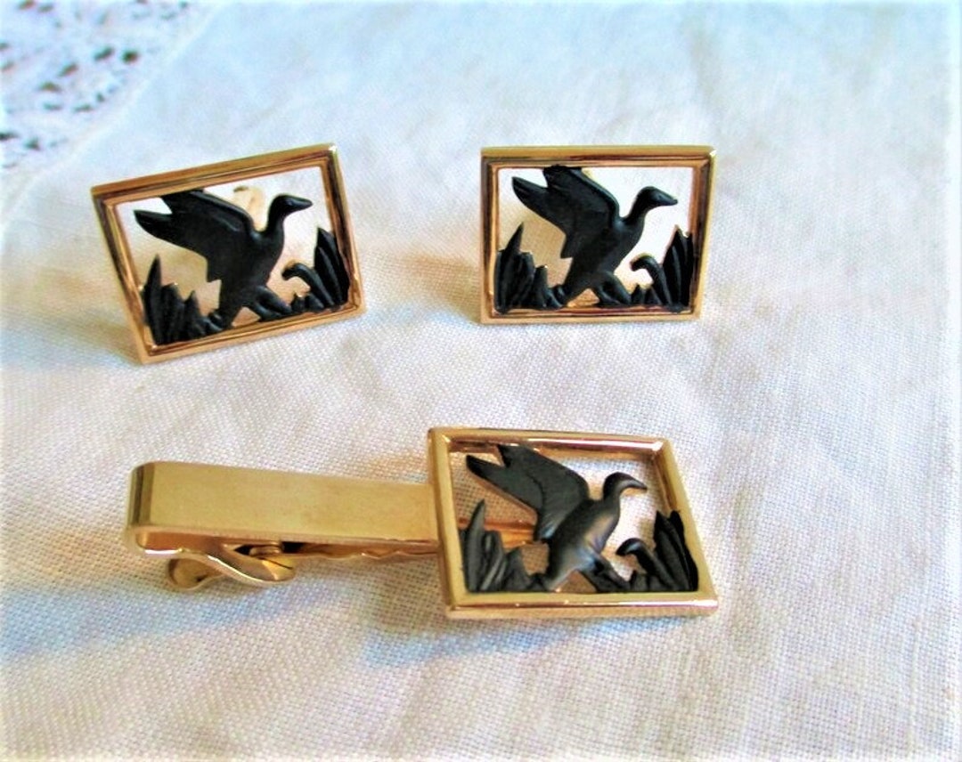 Swank Cufflink Set Ducks Gold Enamel Cufflinks & Tie Clip Extremely ...