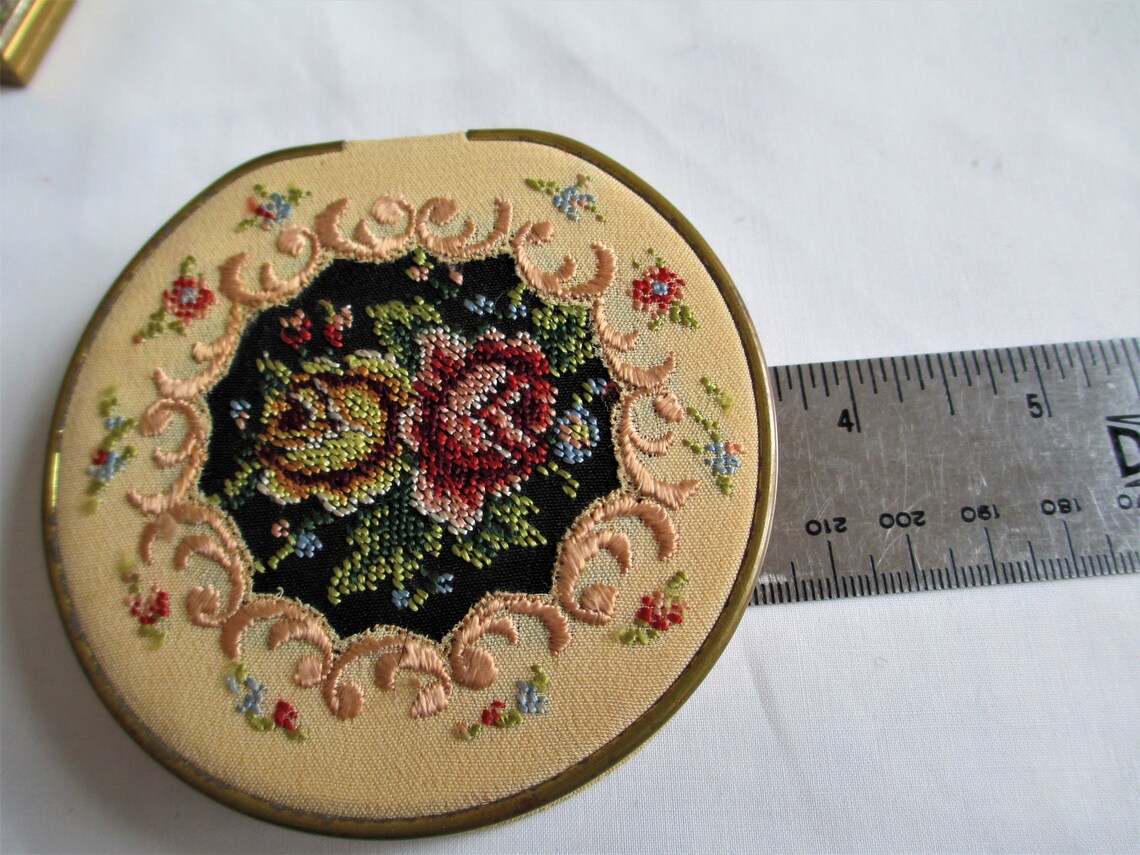 Vintage Compact Petit Point Powder Compact Petitpoint Compact Unused ...