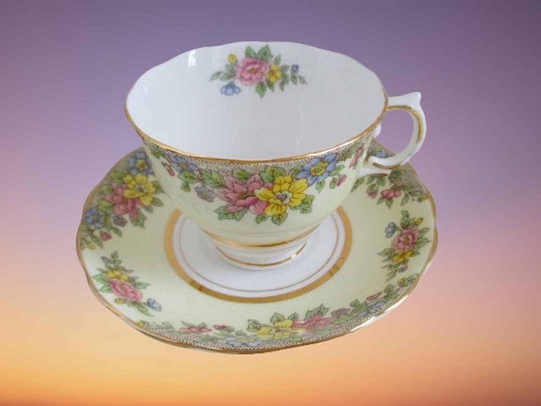 Tea Cup and Saucer Colclough Bone China English Tea Cup / Yellow Floral ...