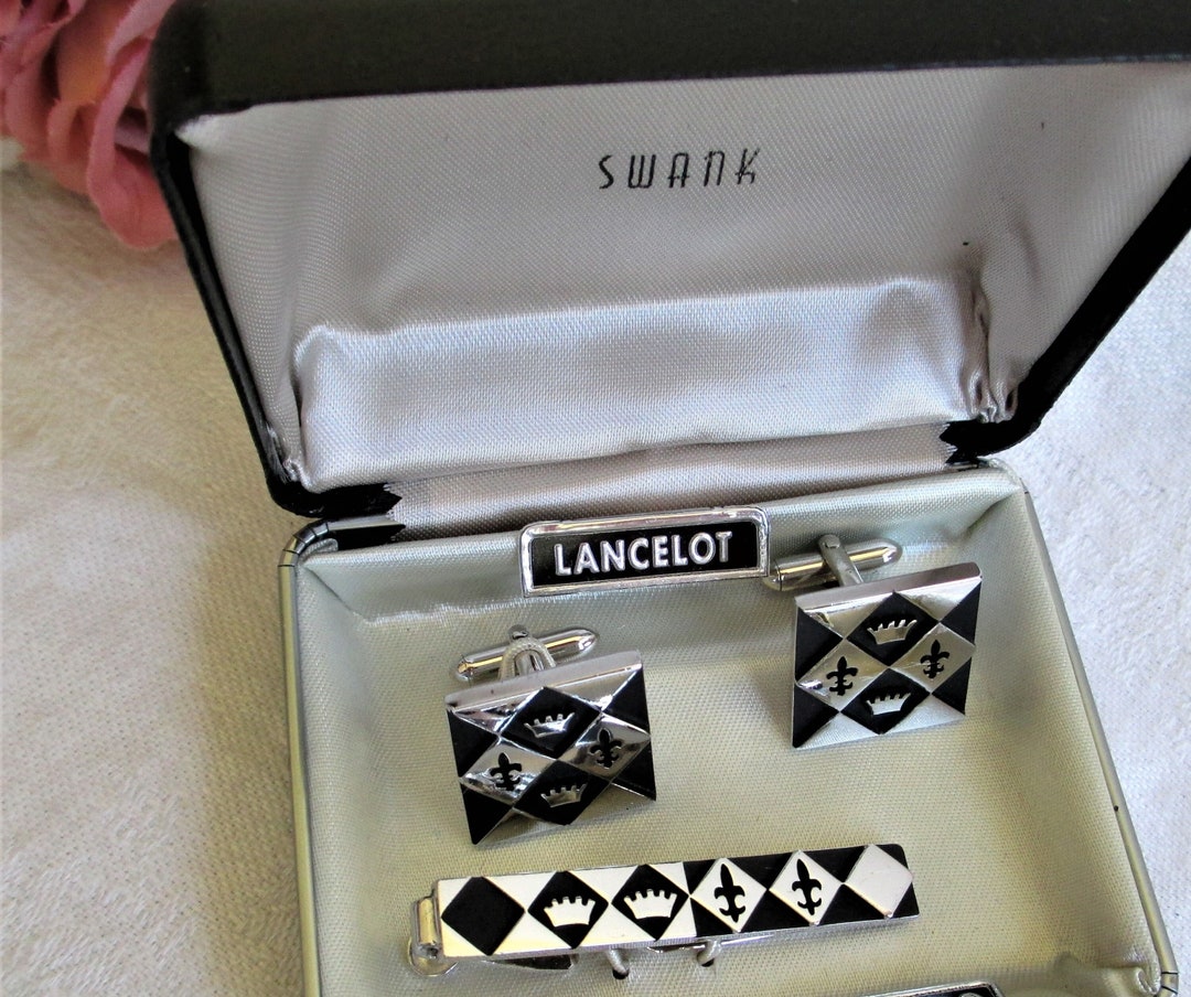 Vintage Swank Cufflink Set Designer Collection Silver Enamel Lancelot ...