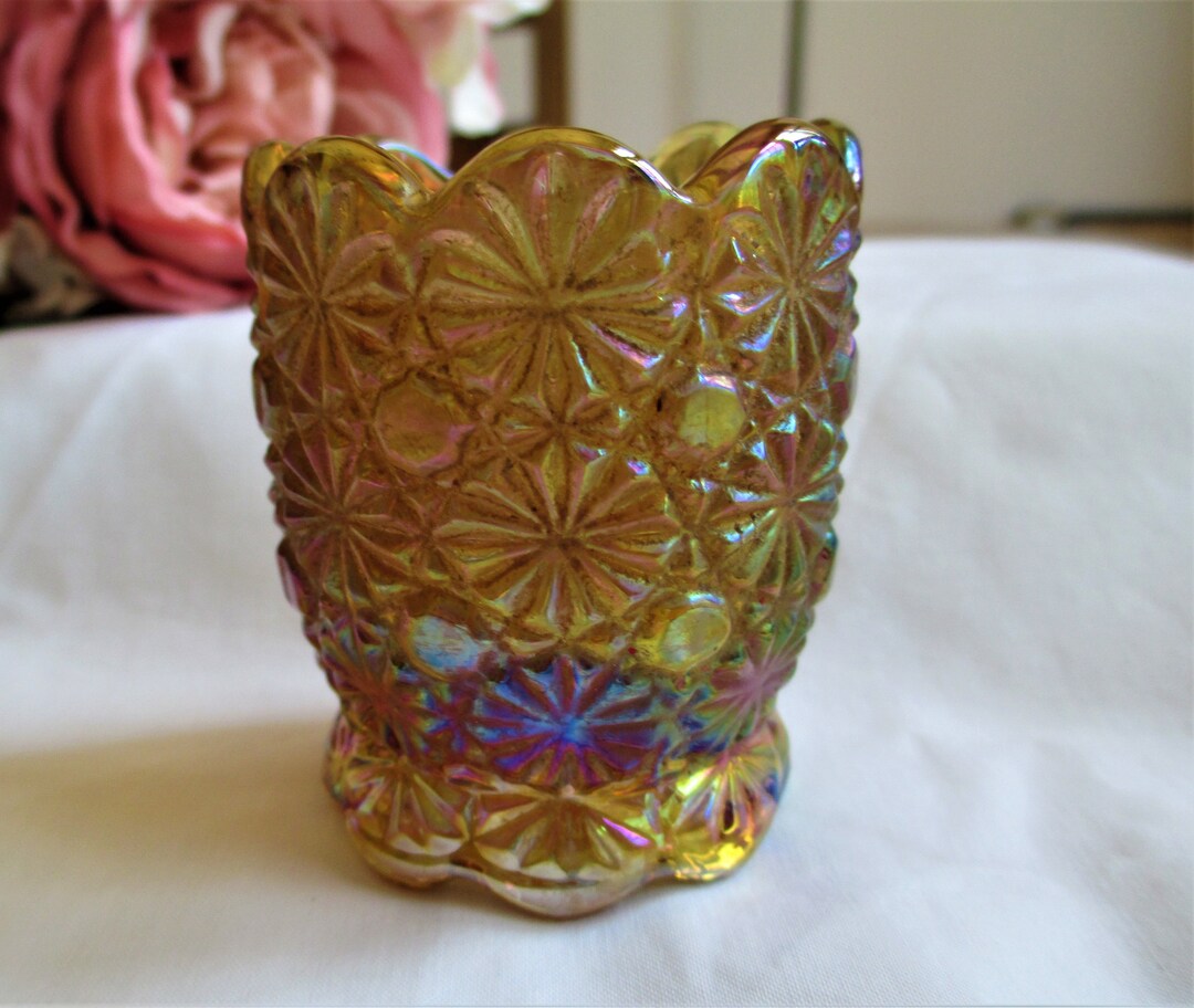 Vintage Carnival Glass Daisy and Button Toothpick Holder Gorgeous ...