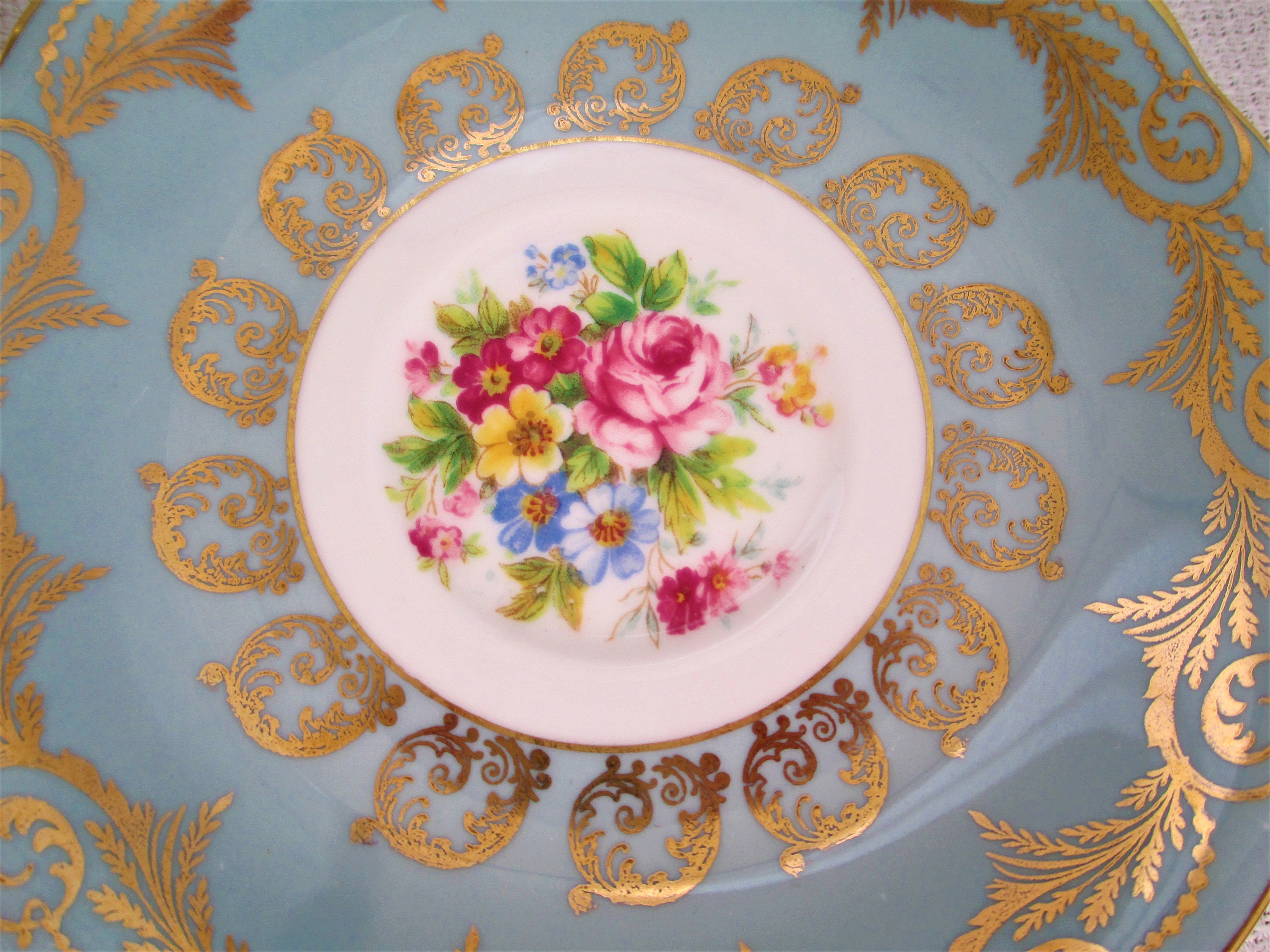 EB Foley Duo, Lovely Floral Pattern, Blue Gilded Borders, and Flowers ...