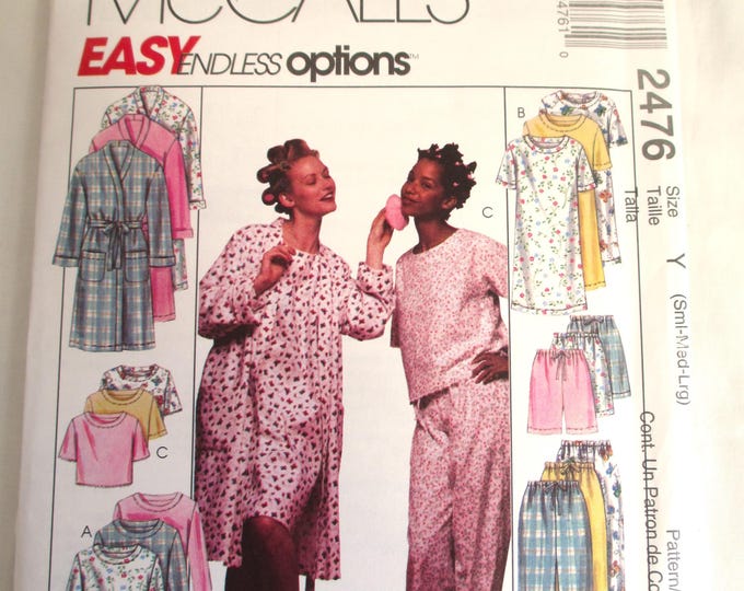 Mccall's 2476 Misses Robe, Nightgown or Top and Pull-on Pants or Shorts, Robe Sewing Pattern ...