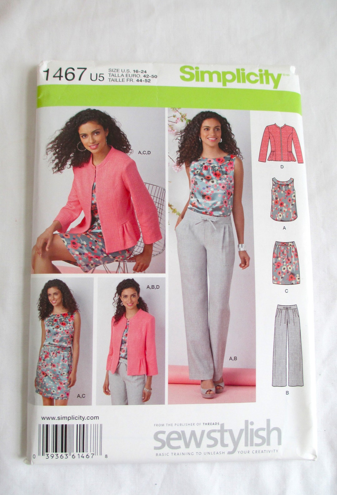 Simplicity 1467 Sewing Pattern Misses 1467 Top Jacket Pants Skirt Sizes ...