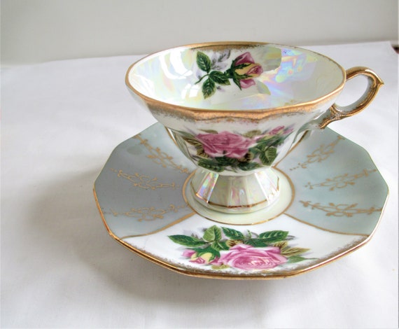 Tea Cup and Saucer Beautiful Roses Lusterware With Gold Gilt - Etsy