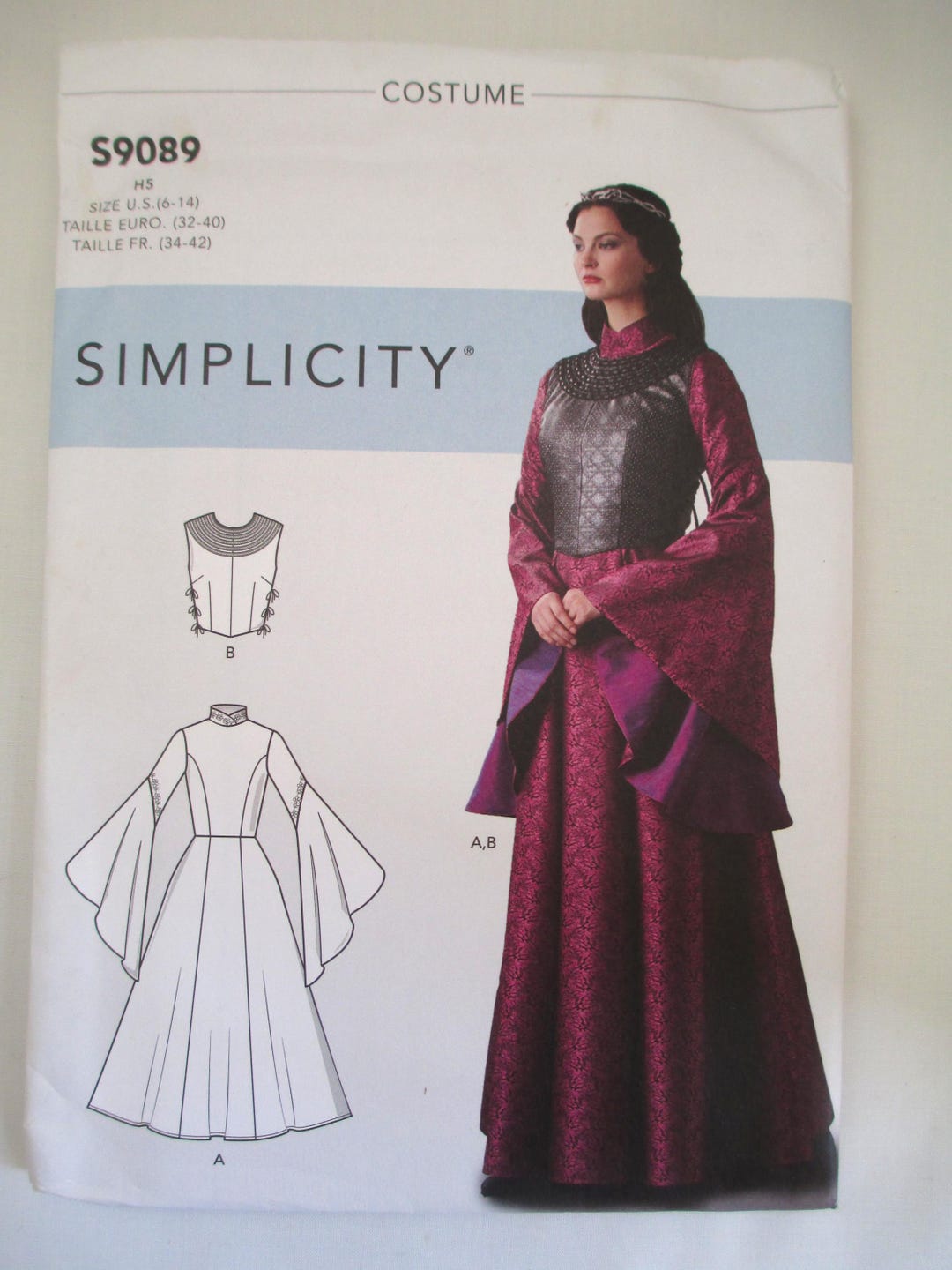 Simplicity Sewing Pattern S9089 Renaissance Trumpet Sleeve Gown Vest ...