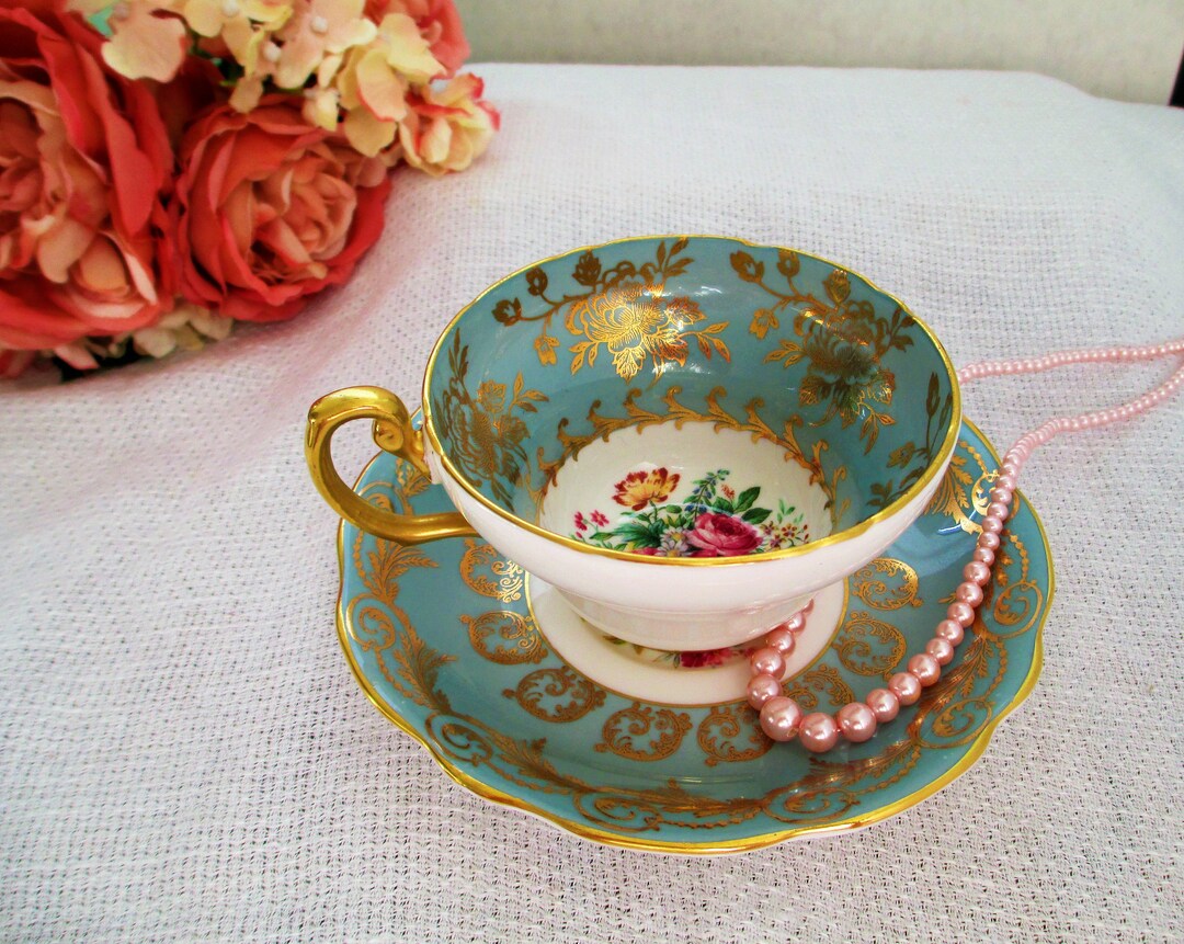 EB Foley Duo, Lovely Floral Pattern, Blue Gilded Borders, and Flowers ...