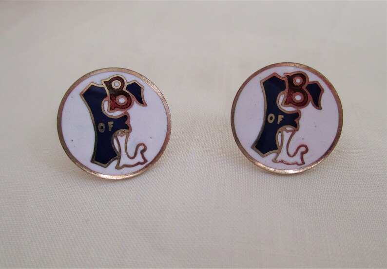 Brotherhood of Locomotive Engineers Enamel Cufflinks RARE Antique Bean ...