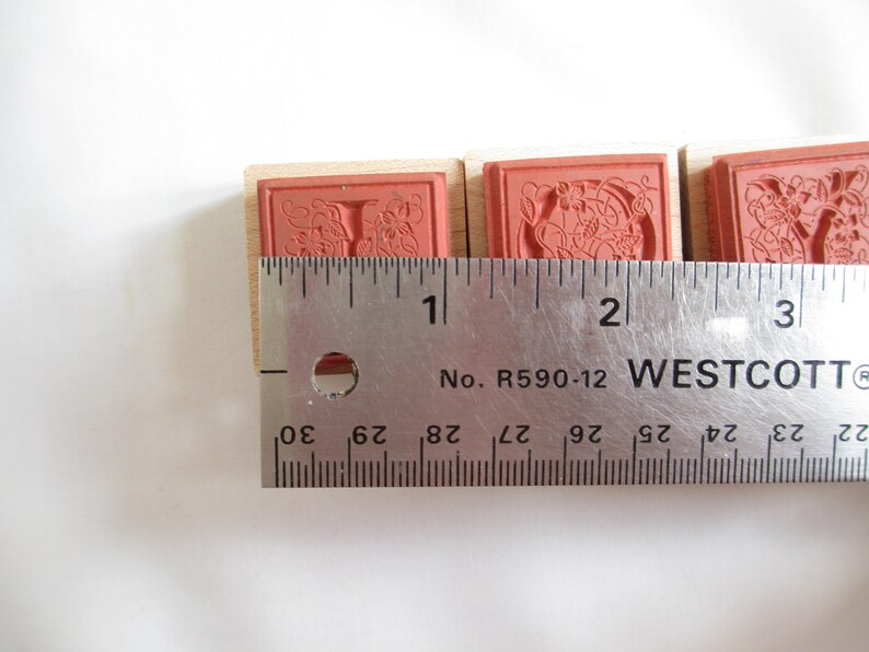 Vintage Rubber Stamp Botanical Floral JOY 3 Piece Letters Monogram ...
