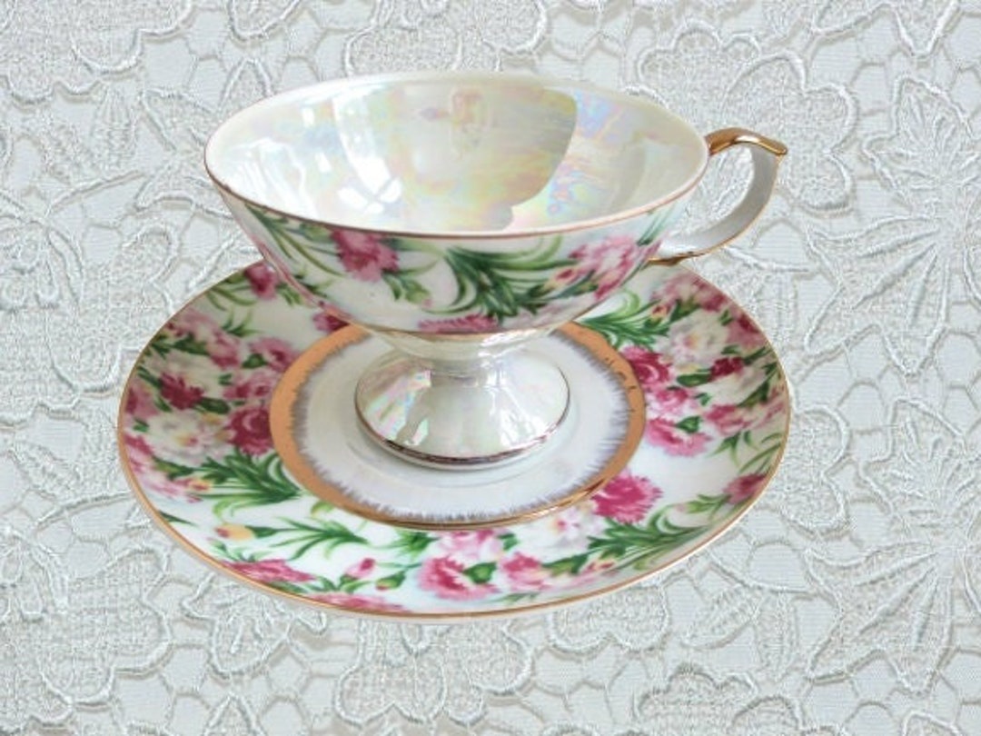 Vintage Tea Cup and Saucer Lefton Hand Painted Floral Lusterware Gold ...
