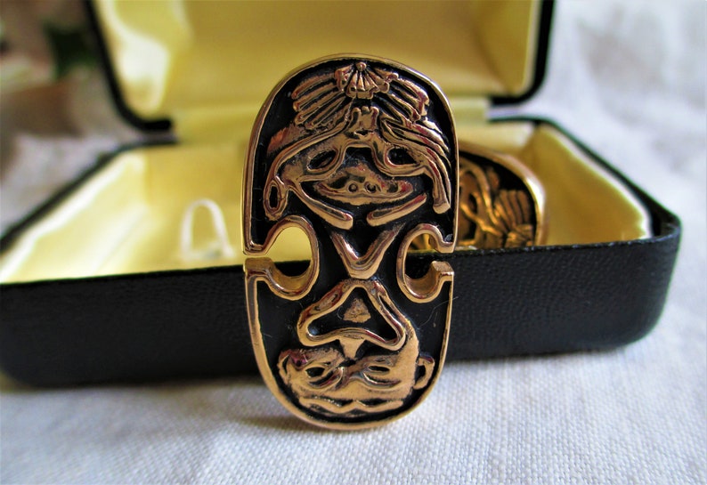 Swank Cufflinks Archaic Two Faces Black & Gold Cufflinks in Original ...