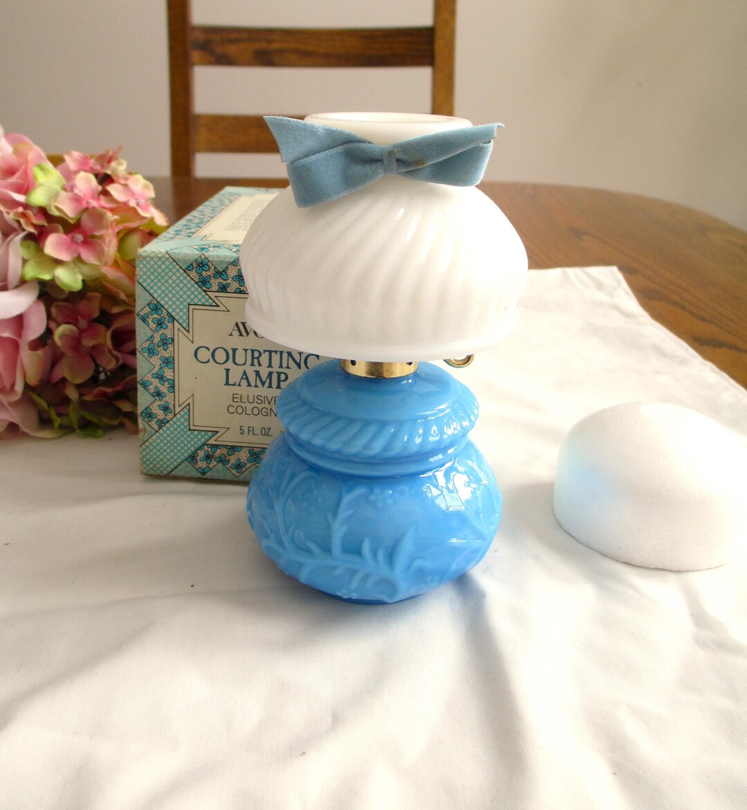 Avon Vintage Courting Lamp Milk Glass Delphite With Elusive Cologne and ...