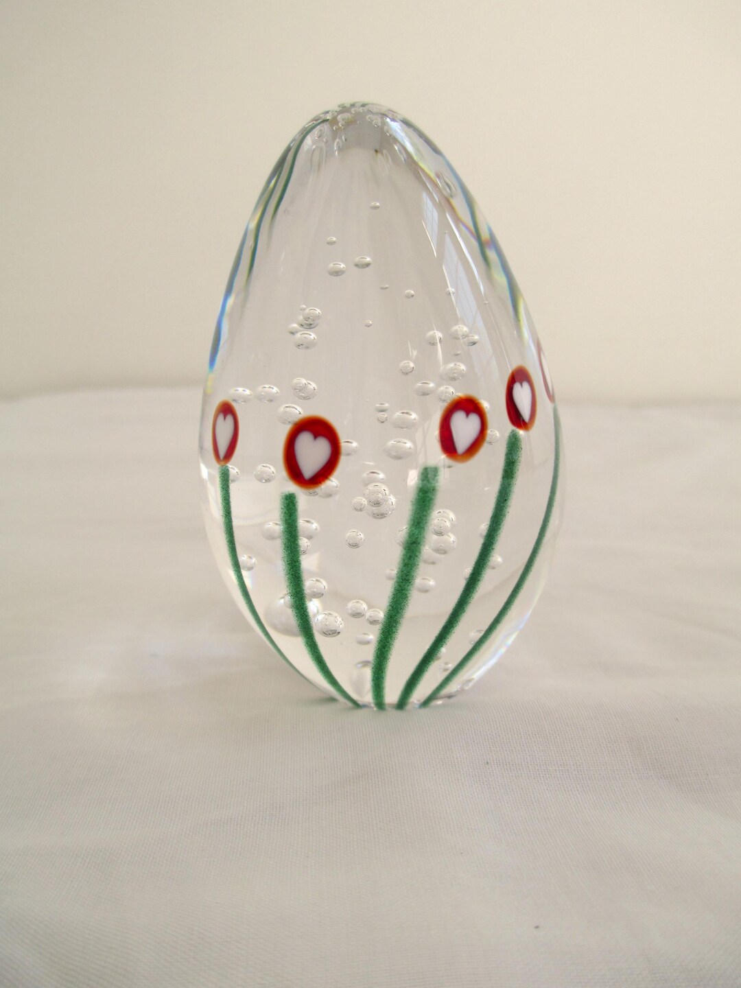 Glass Eye Studio GES Art Glass Egg Paperweight Flower Hearts Circa 08 ...