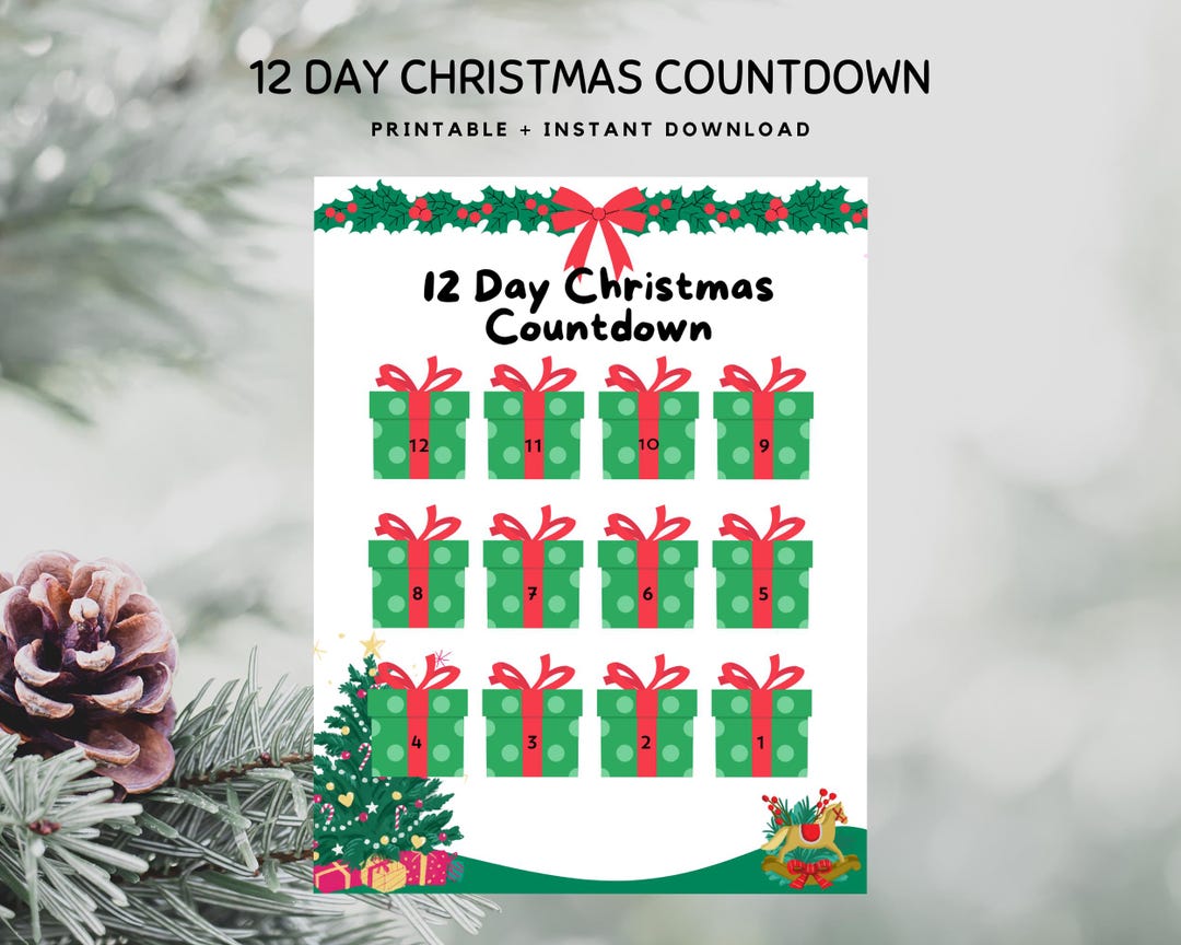 12 Day Christmas Countdown, Countdown Calendar, Printable Calendar ...