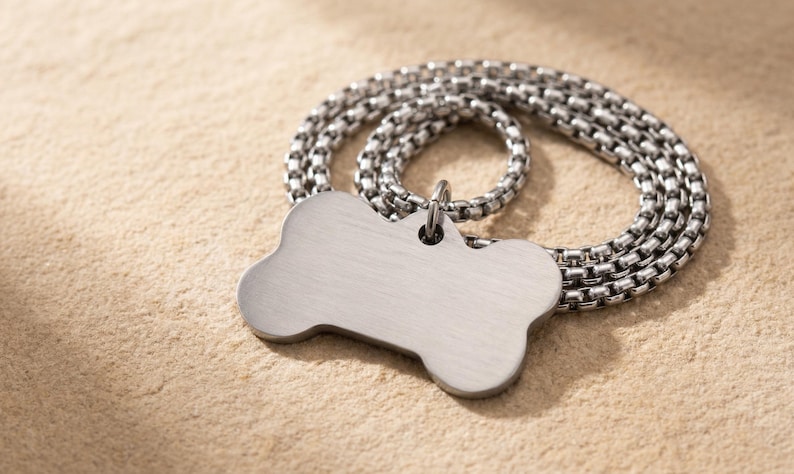 Titanium Bone Dog Tag Pendant – Personalized Pet Name Necklace, Custom ...