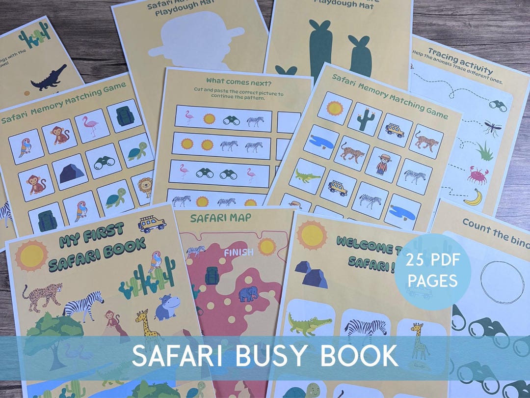 Safari Busy Book for Kids Preschool Learning Binder Toddler Quiet Book ...