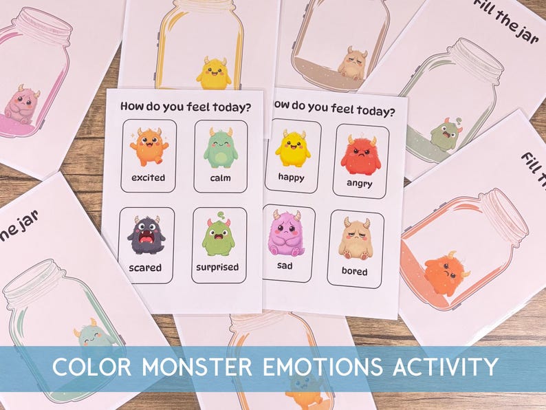 Feelings Monster Cards & Wheel for Kids Emotions Learning Printable - Etsy