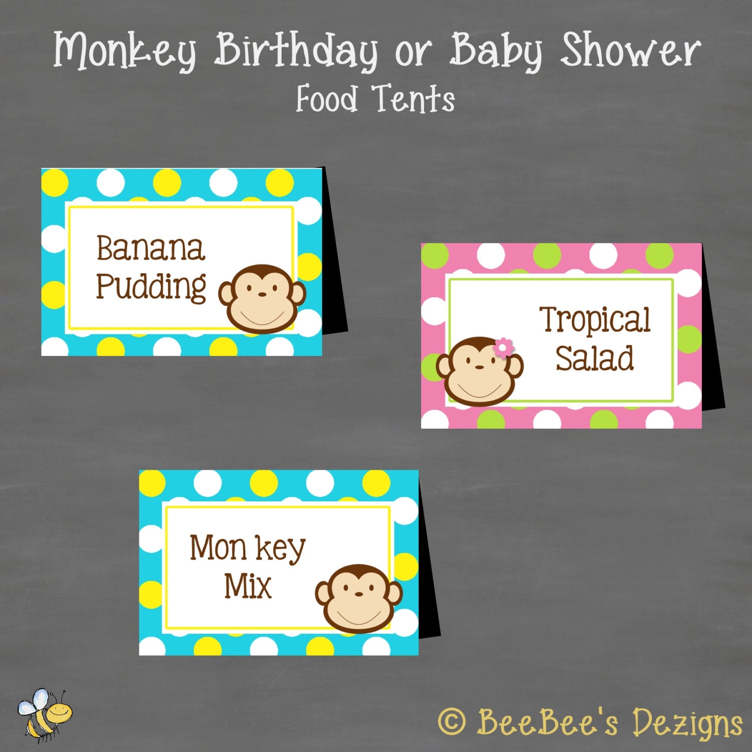 INSTANT DOWNLOAD Monkey Baby Shower or Birthday Food Tents | Etsy