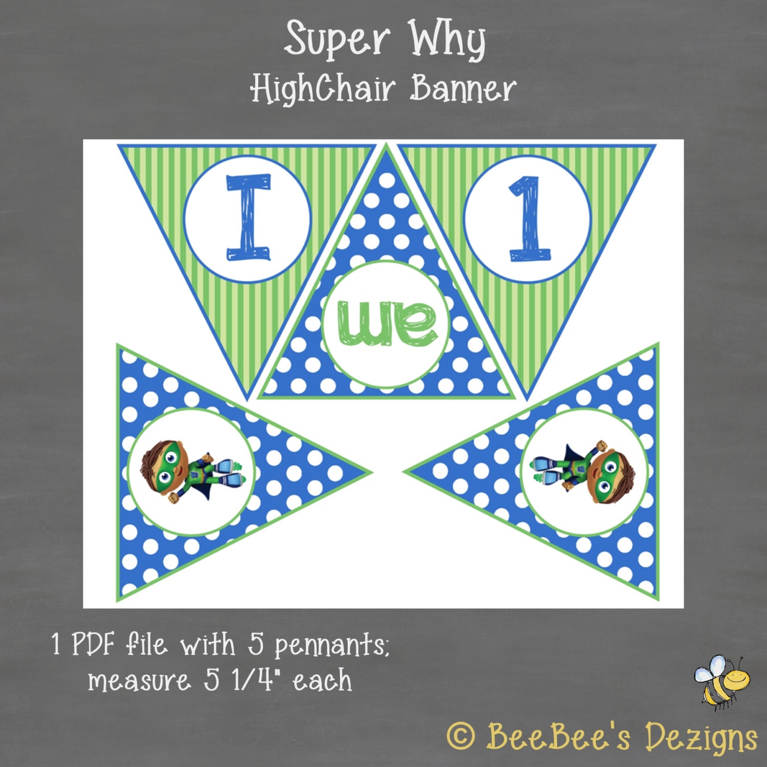 INSTANT DOWNLOAD Super Why Birthday High Chair Banner "i Am One"--diy ...