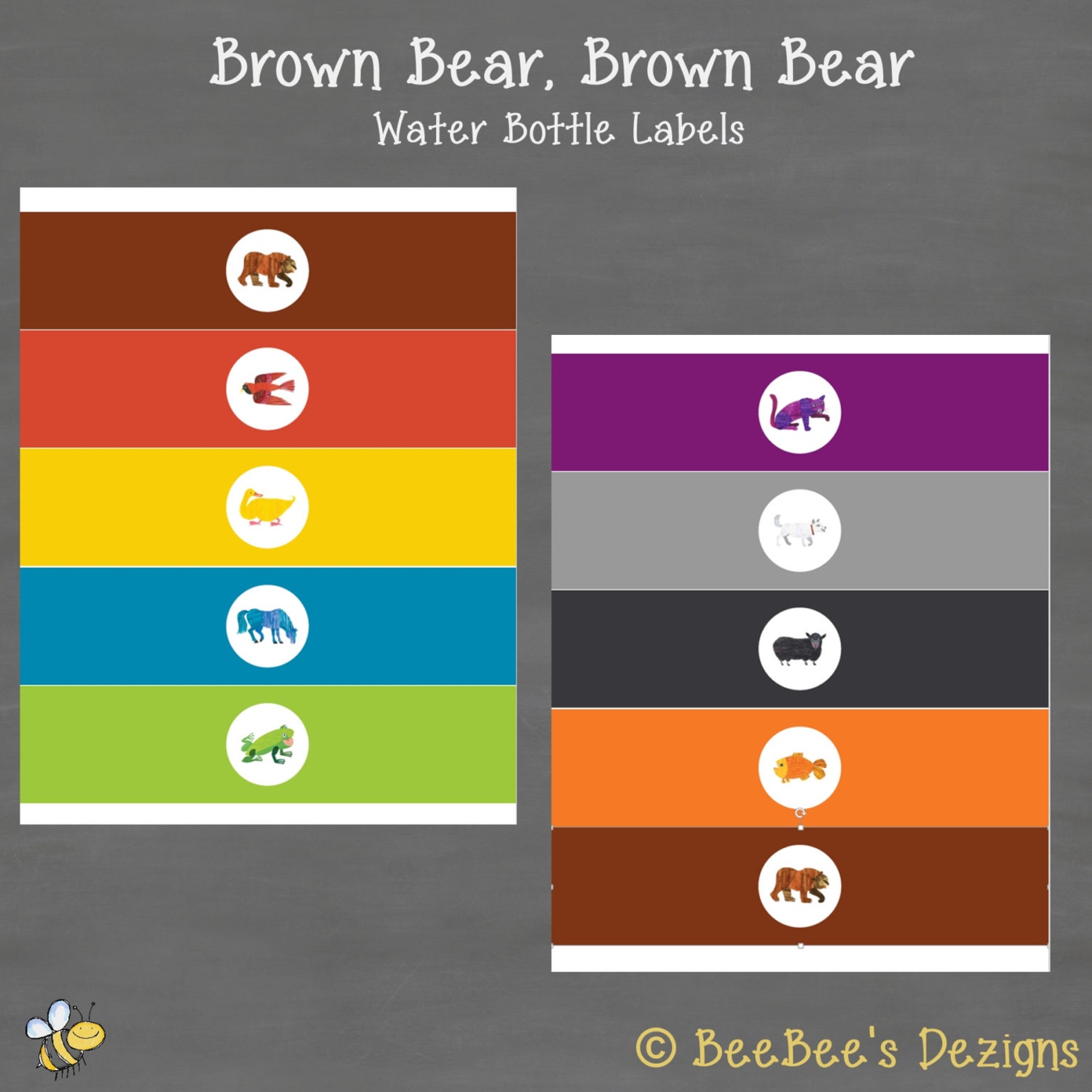 Eric Carle Brown Bear, Brown Bear Birthday Water Bottle Labels--instant ...