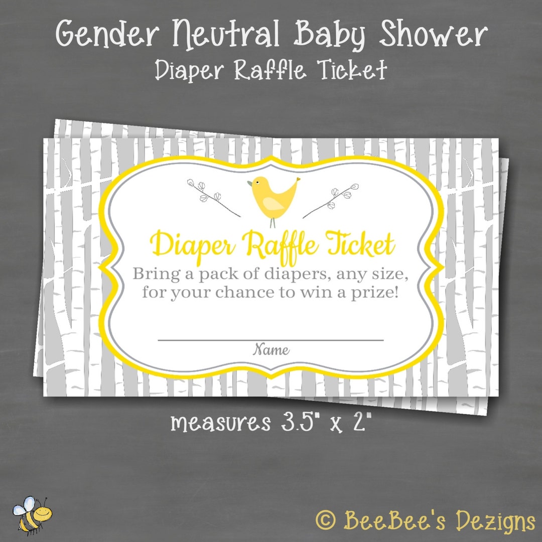 INSTANT DOWNLOAD Gray Yellow Gender Netural Bird Baby Shower Diaper ...