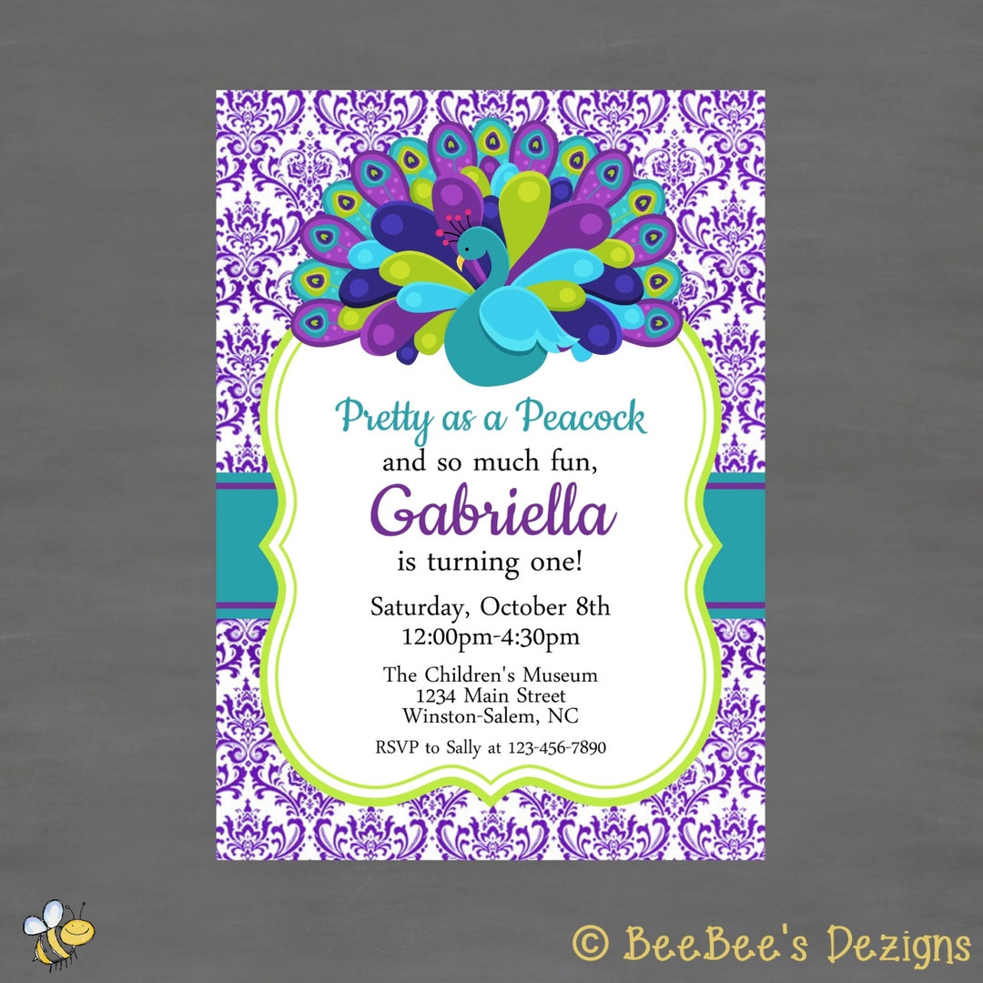 Peacock Birthday Party Invitation--printable Invitation, Printed ...