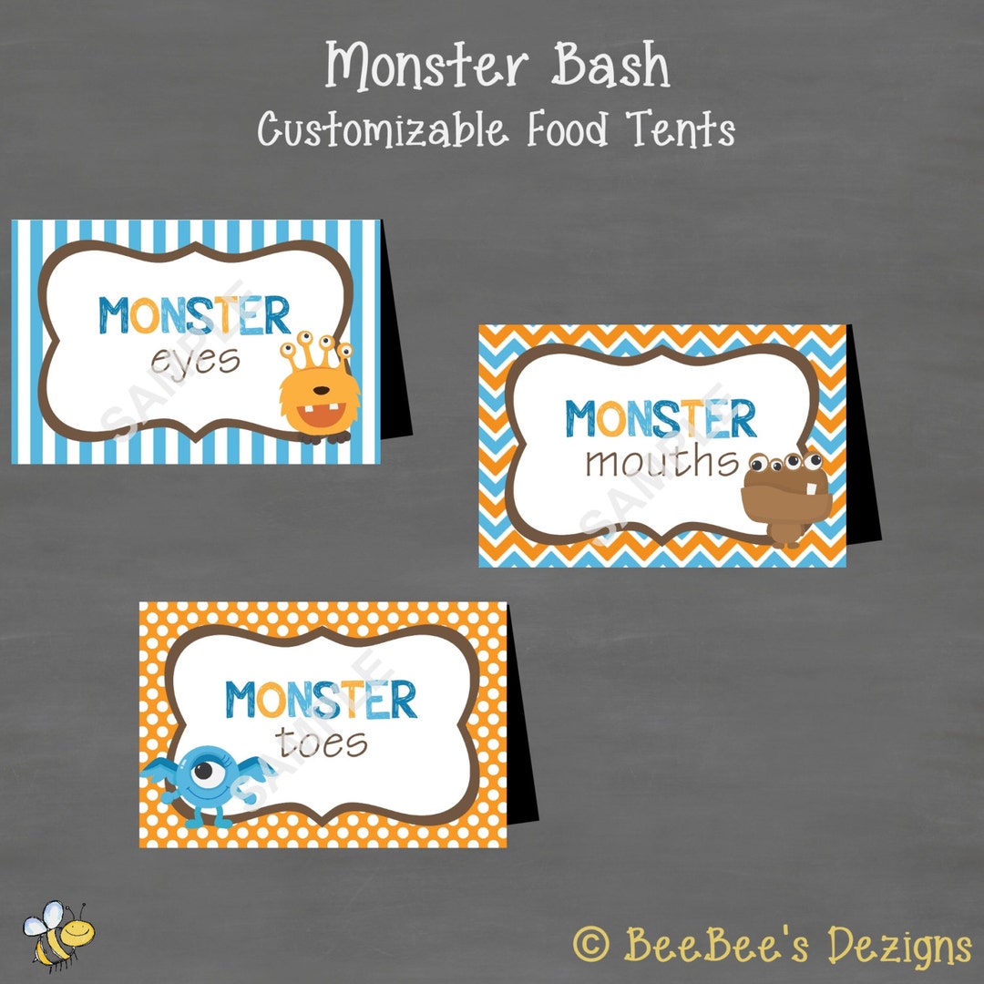 INSTANT DOWNLOAD Monster Birthday Bash Food Tents Labels (buffet Cards ...