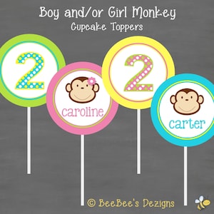 Monkey Birthday Party Cupcake Toppers--custom Printable; Boy And/or ...