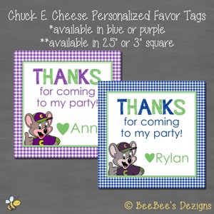 Chuck E. Cheese Birthday Party Square Favor Tags--custom Printable; Boy ...