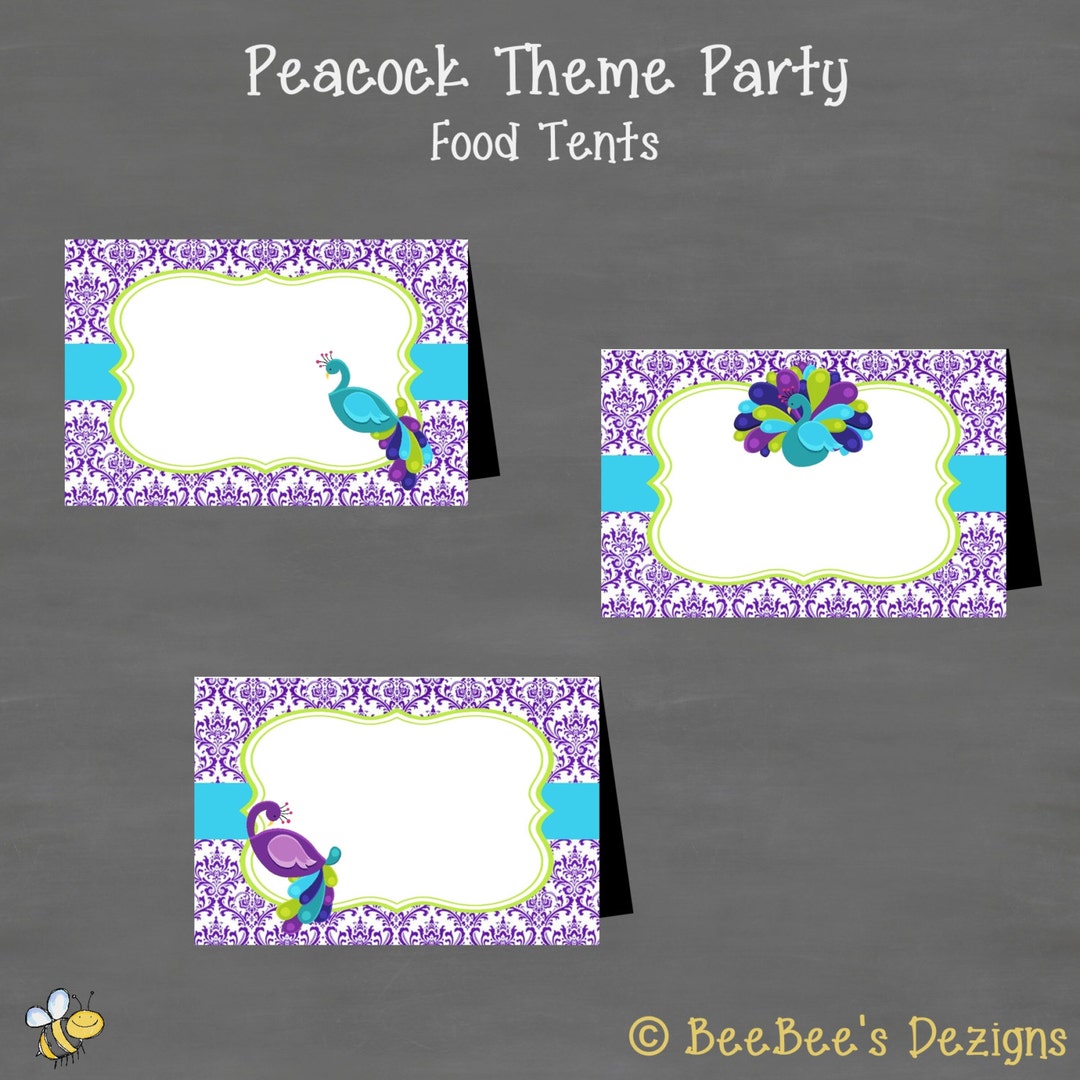 INSTANT DOWNLOAD Peacock Baby Shower or Birthday Food Tents Labels ...