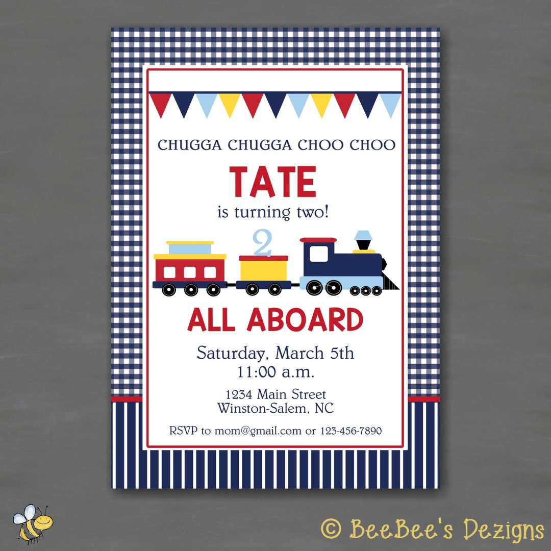 All Aboard Train Birthday Party Invitation--blue Red Navy Yellow ...