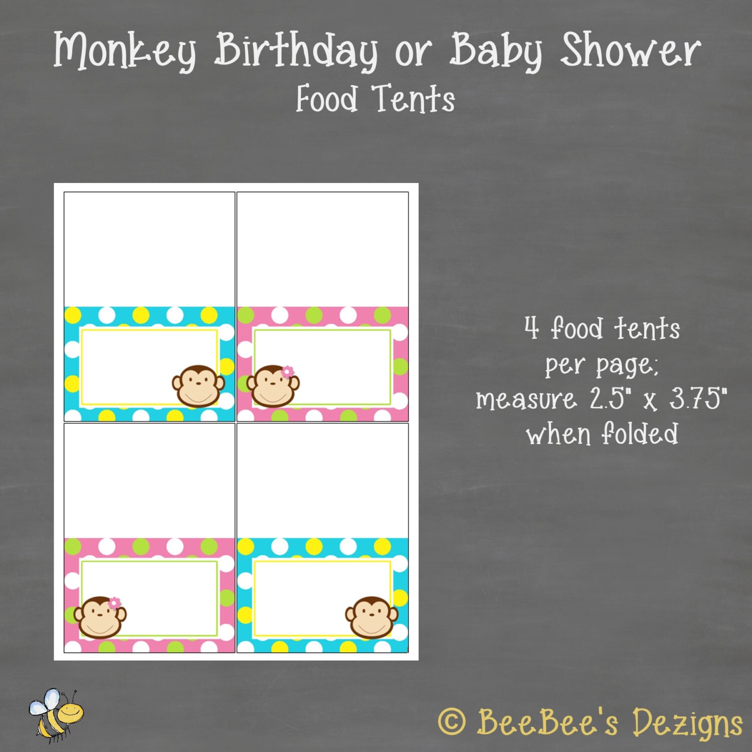 INSTANT DOWNLOAD Monkey Baby Shower or Birthday Food Tents | Etsy