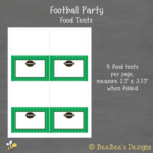 INSTANT DOWNLOAD Football Party Food Tents Labels (buffet Cards)--diy ...