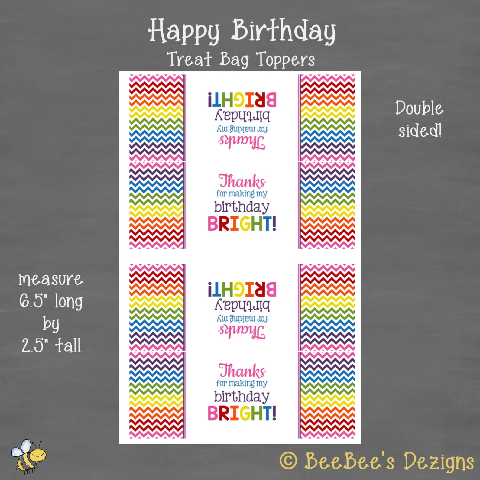 INSTANT DOWNLOAD Rainbow Bright Birthday Treat Bag Toppers DIY ...