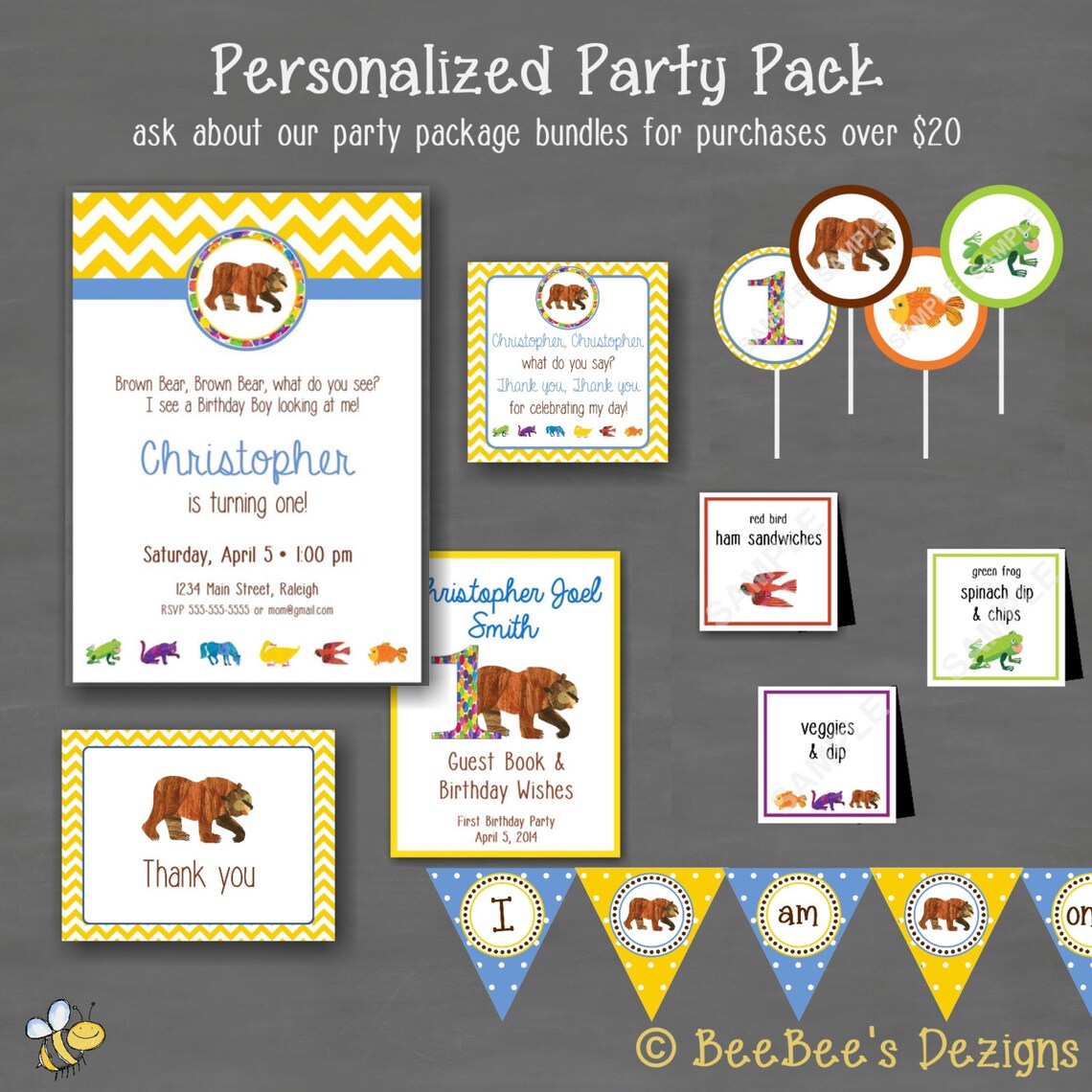 INSTANT DOWNLOAD Eric Carle Brown Bear, Brown Bear Birthday or Baby ...